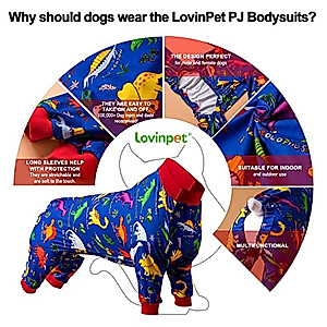 LovinPet Pitbull Large Dog Clothes, Wound Care/Post Surgery Dog Clothes, Lost World Dinosaurs Print, UV Protection, Pet Anxiety Relief, Large Dog Onesies, Pet PJ's/XL
