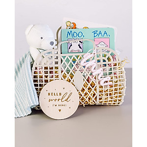 The Cotton & Canvas Co. Hello World I'm Here Newborn Baby Announcement, Nursery Sign, Nursery Decor, Baby Shower, Modern, Wooden Plaque, Oh Baby, Birth Prop