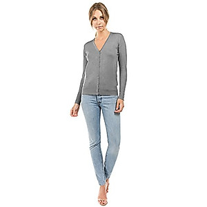CIELO Women's Regular Solid Cardigan with Decorative Buttons, H Grey, Large
