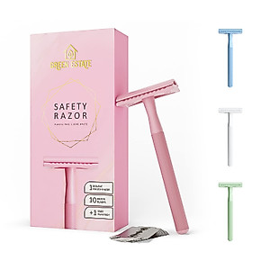 Double Edge Safety Razor for Women, Safety Razor with 10 Blades, Women Razor, Fits All Double Edge Razor Blades, Plastic Free (Pink)
