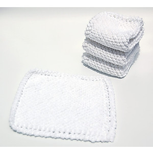 Hand Knitted Washcloths, Set of 4 in 100% white cotton!