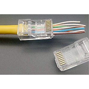 PETECHTOOL RJ45 CAT6A CAT6 Pass Through Connectors 23 AWG Cables 50-Pack - End Bold Ethernet 8P8C Gold Plated Modular Plug for Unshielded Twisted Pair Solid Wire & Standard Cables