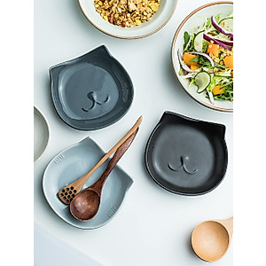 Miamolo Spoon Rest for Stove Top, 5.12 Inches Ceramic Spoon Holder for Kitchen Counter, Cat Cooking Utensil Rest for Spatula Spoons Ladles, Farmhouse Kitchen Decor, Black