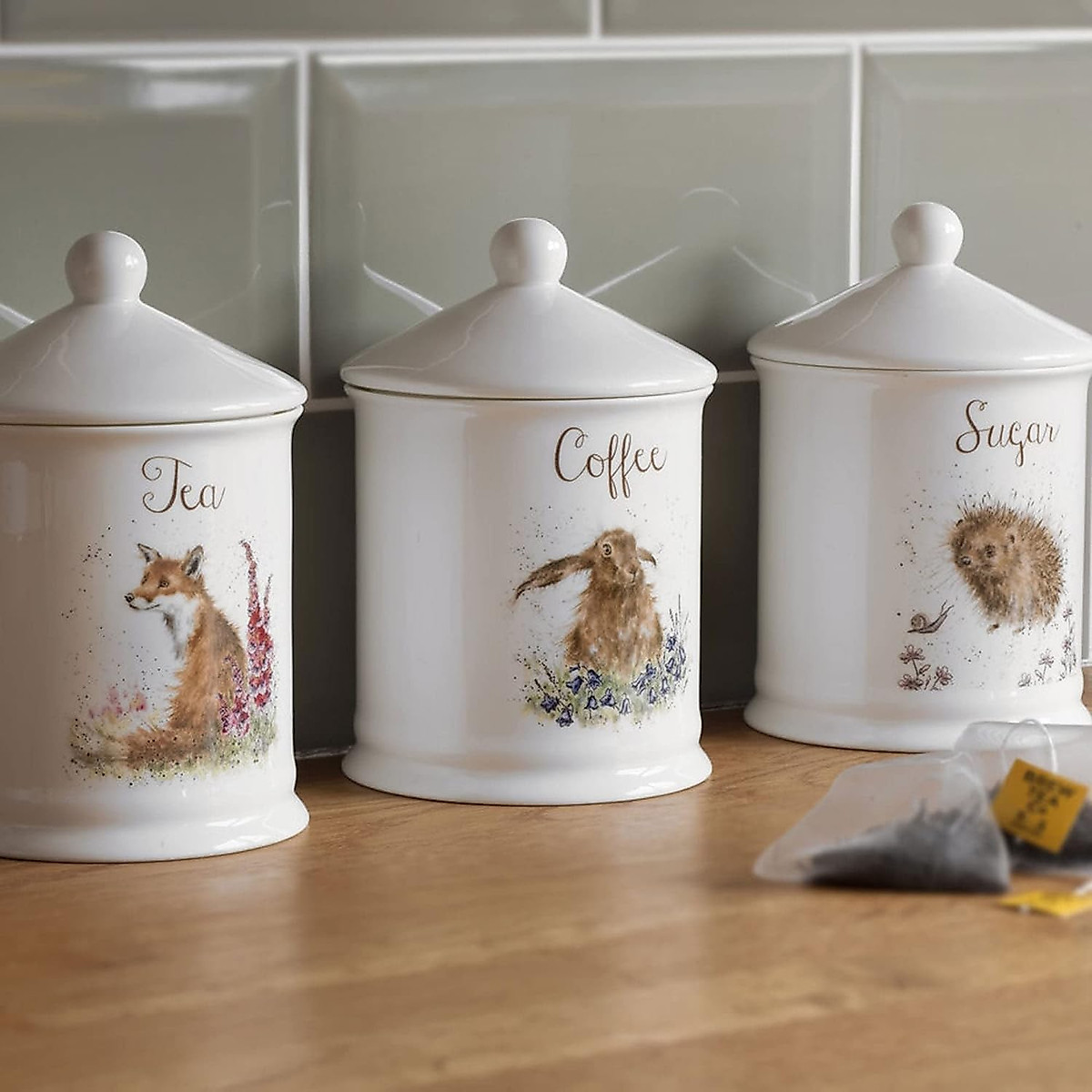 Royal Worcester Wrendale Designs Coffee Canister with Lid | 6-Inch Countertop Coffee Container with Hare Design | Made of Fine Bone China | Dishwasher Safe