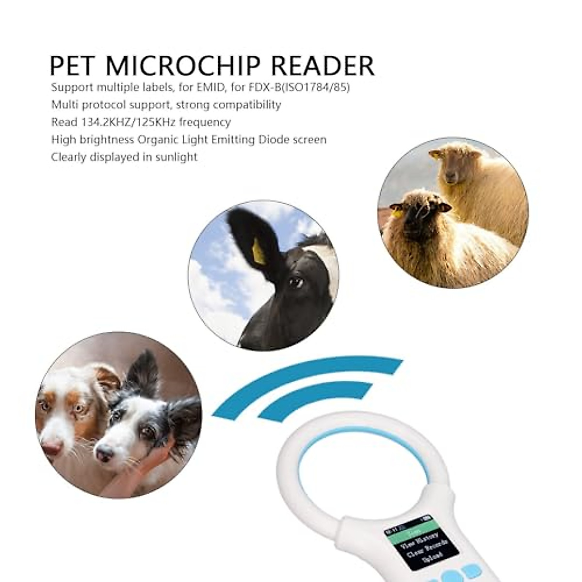 Animal Tag Reader Handhel,Portable Microchip Reader Scanner, 134.2khz/125khz USB Charging Animal Chip ID Reader Scanner