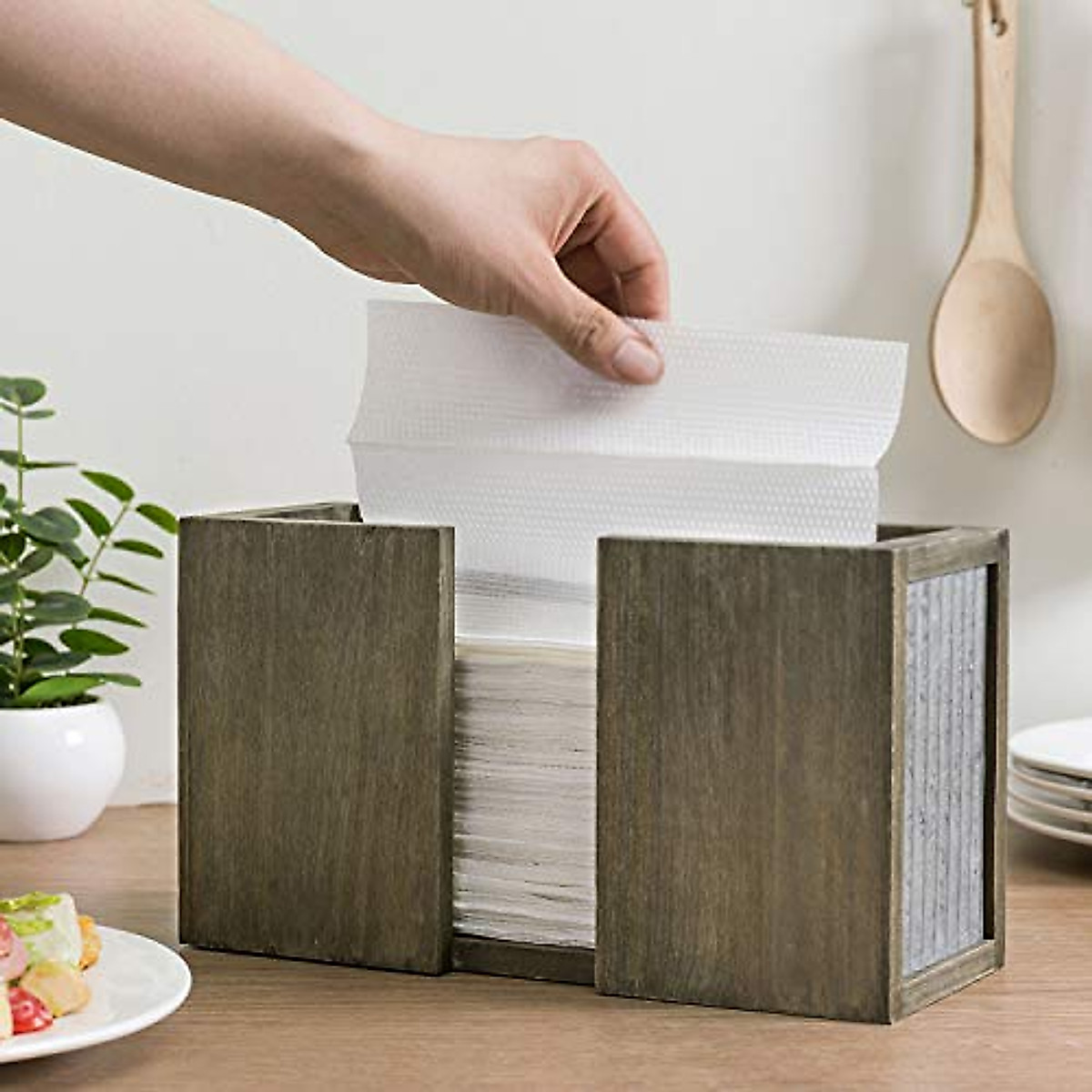 MyGift Paper Towel Holder Countertop, Vintage Reclaimed Style Gray Wood and Galvanized Metal Tabletop or Wall Mounted Folded Paper Towel Dispenser