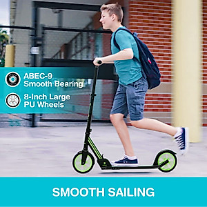 SmooSat S8 Kick Scooter for Kids Ages 8+, Teens & Adults, Super Smooth Ride, Up to 220 lbs, Adjustable Height, Ergonomic Y-Type Handlebar, Ideal Gift