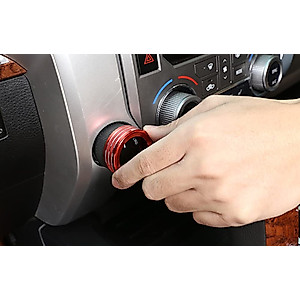 iJDMTOY 5pc-Set Red Aluminum Air Conditioner Stereo Volume/Tune 2WD/4WD Switch Turner Ring Covers Compatible with 2017-2021 Toyota Tundra w/ 2-AC Center Console