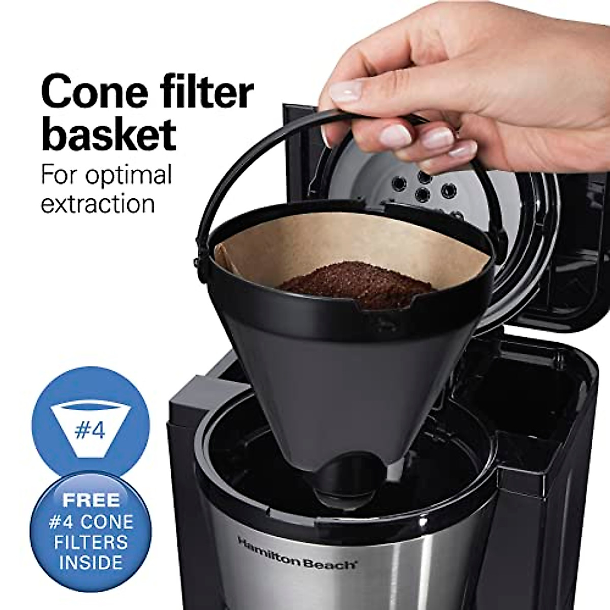 Hamilton Beach Programmable Coffee Maker with 10 Cup Thermal Carafe, 3 Brewing Options, Auto Shutoff & Pause and Pour, Stainless Steel (46899R)