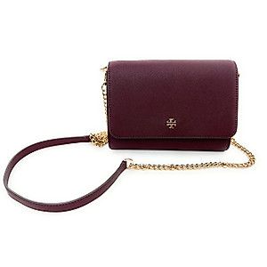 Tory Burch Emerson Chain Wallet Leather Cross Body Bag (Claret)