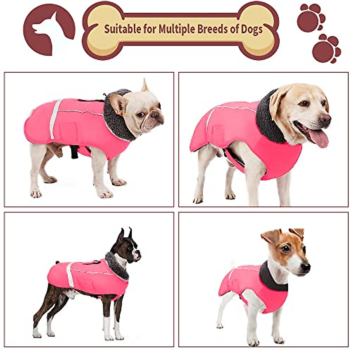Doglay Dog Winter Coat with Thicken Furry Collar, Fleece Lining Reflective Warm Dog Jacket, Waterproof Adjustable Dog Clothes for Cold Weather, Soft Puppy Vest Apparel for Small Medium Large Dogs