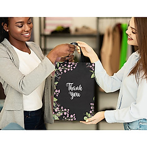 Black Thank You Gift Bags 50 Pack 8" X 10" Medium Size Paper Bags With Handles Floral Design Bulk Thank You Bags For Business Boutique, Gifts Wedding Favors Retail Shopping Goody Bags