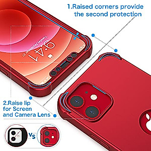 ORETECH Designed for iPhone 12 Case, Compatible with iPhone 12 Pro Case with 2 x Tempered Glass Screen Protector Shockproof Protective Soft TPU Silicone Phone Case for iPhone 12/12 Pro Case-6.1''Red