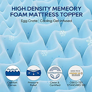 3 Inch 7-Zone Memory Foam Mattress Topper Full, Cooling Gel-Infused Swirl Egg Crate Memory Foam, Standard 100 by Oeko-TEX Certified, Blue