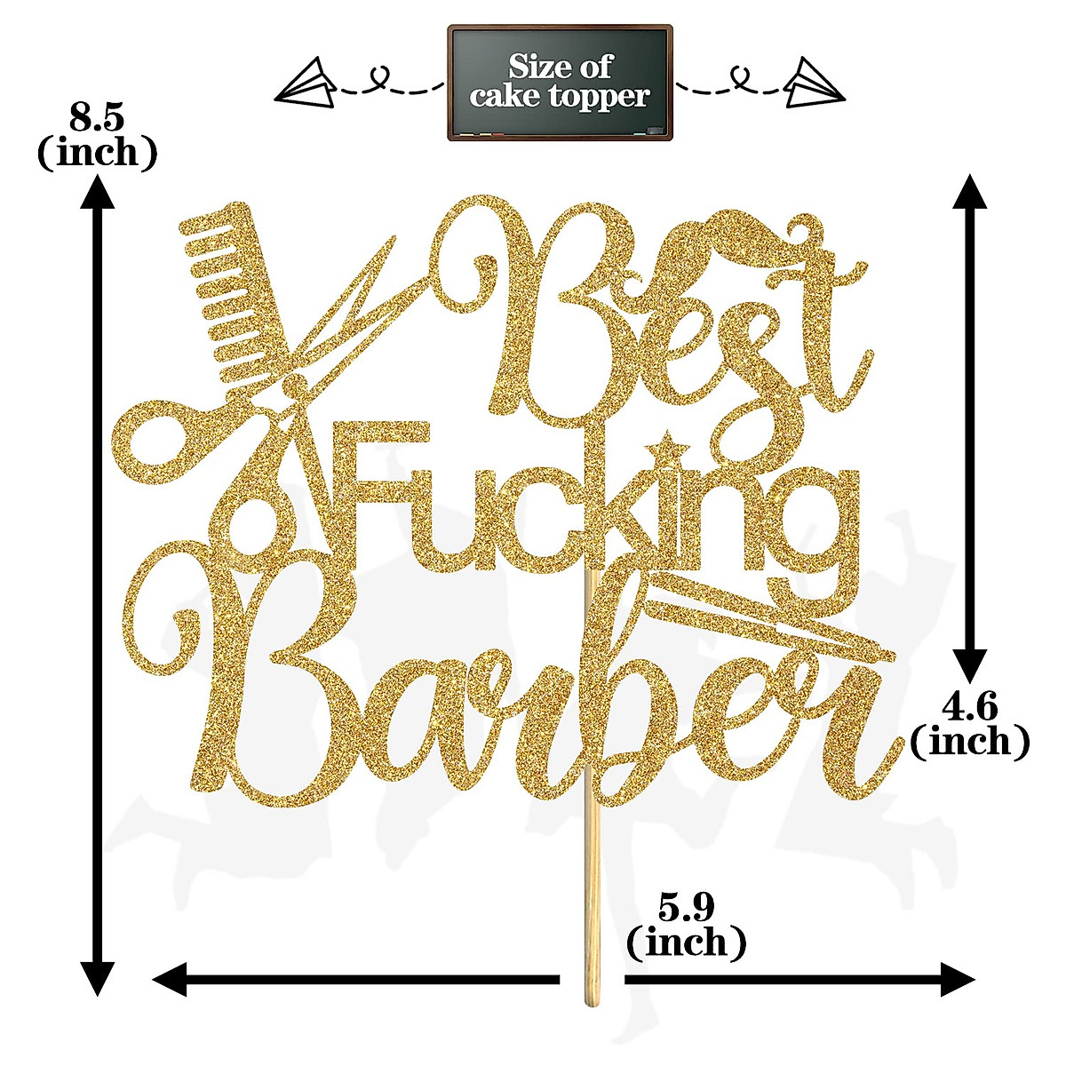 Best Fucking Barber Cake Topper, Congrats Barber, Class of 2024 Cosmetology School Graduation Themed Party Decorations Supplies, Gold Glitter