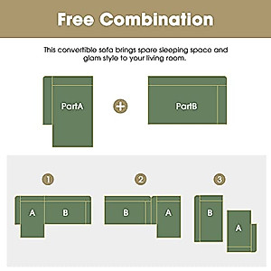 P PURLOVE Modular Sectional Living Room Sofa, Modern Minimalist Style Couch, Upholstered Sleeper Sofa, 2 PC Free Combination, L-Shape (Green)