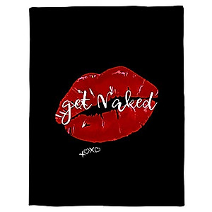 Soft Flannel Fleece Blanket Lips Sexy Get Naked Breathable Throw Blanket Black Red Cozy Blanket for Couch Sofa Bed Living Room Suitable for All Season - 40x50 inch