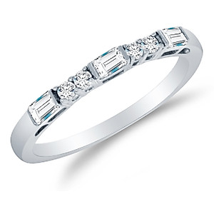 Size 4 - Solid 14k White Gold CZ Cubic Zirconia Bridal Engagement Ring w/Matching Wedding Band Two Ring Set - Princess Cut Solitaire with Round & Baguette Side Stones (2.25cttw., 1.0ct. Center)