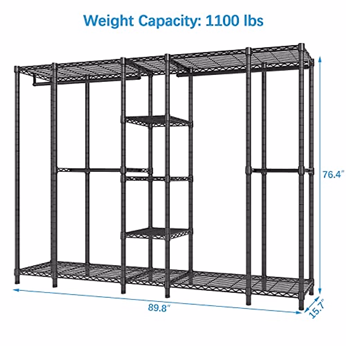 VIPEK V50 Wire Garment Rack Heavy Duty Clothes Rack, Large Portable Wardrobe Rack Clothes Storage Organizer Closet Multi-Functional Bedroom Clothing Rack, 89.8"Lx15.7"Wx76.4"H, Max Load 1100lbs, Black