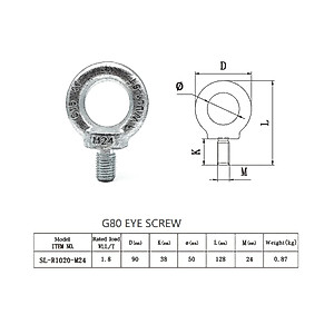 M24 Marine Grade Heavy Duty Male Thread Machinery Shoulder Lifting Ring Eye Bolt (M24) Surface Zinc Plated