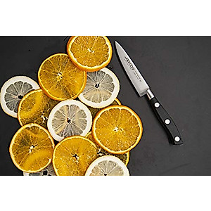 ARCOS Forged Block Knife Set 6 piece Nitrum Stainless Steel. 4055 gr. Multi-use Cooking Knife for Cutting Meat and Vegetables. Ergonomic Polyoxymethylene POM Handle. Series Riviera. Color Black.