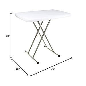 Lavish Home Folding 19-28-inch Adjustable Height, Indoor/Outdoor TV Tray , Lightweight Dinner Table with X Legs and Hard Plastic Top, 19"-28", White