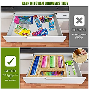 GIAKAN Ziplock Bag Storage Organizer for Drawer, 5 Pack Bamboo Food Baggy Storage Organizer Individual & Baggy Rack Holder for Gallon, Quart, Sandwich, Snack Bags