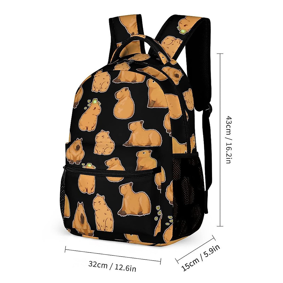 Ueshiramanu Capybara Backpack Gift for Kids Boys Girls Polyester Fashion School Bag Print Travel Stylish Laptop Bookbag Black
