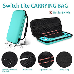 GeeRic 8PCS Case Compatible with Switch Lite, Accessories Kit Replacement1 Soft Silicon Case + 2 Screen Protector + 4 Thumb Caps + 1 Storage Carrying Green