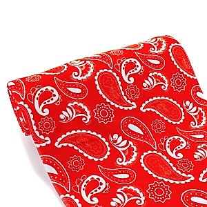 Red Paisley Bandana DBP Fabric - Double Brushed Polyester 4 Way Stretch - 1 Yard