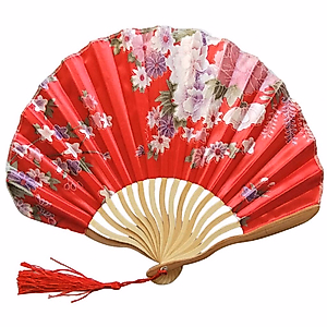 FKJLUN Handmade Folding Fan Pattern Chinese Style Hand Held Fans Silk Bamboo Folding Fans Handheld Wedding Hand Fan Handheld Fan (Color : I)