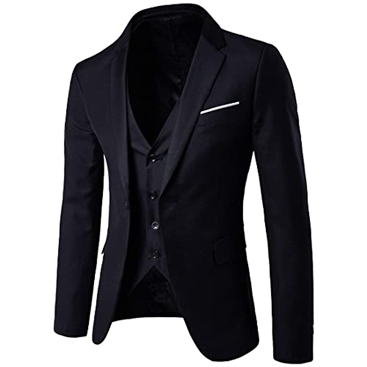 Mens Notch Lapel Modern Fit Suit Blazer Jacket Tux Vest and Trousers Set Three-Piece,Black,Large