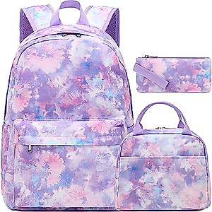 Jumpopack Backpack for Girls School Backpack for Girls Backpack for Elementary Middle School Bag for Kids Bookbag Teen Girls Backpack with Lunch Box (Tie Dye Purple)