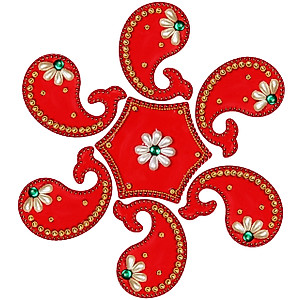 ARTISENIA Handmade Red Dolphin Acrylic Diwali Rangoli Floor Decorations Table Decoration Studded Stones Sequins Traditional Festive Home Door Décor | Floor Wall Stickers RJV-002