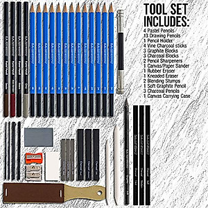 U.S. Art Supply 44-Piece Drawing & Sketching Art Set with 4 Sketch Pads (242 Paper Sheets) - Professional Artist Kit, Graphite, Charcoal, Pastel Pencils & Sticks, Erasers - Pop-Up Carry Case, Student