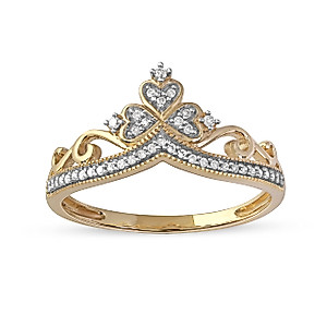 DZON IGI Certified 10k Yellow Gold 1/8CT TDW Round Diamond Crown Shaped Promise Fashion Ring Love Gift for Women (I-J,I2)