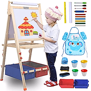 Art Easel for Kids,Standing Kid's Art Easel,Kids Easel with Magnetic Chalkboard & White Board,Kids Art Easel with Paper Roll