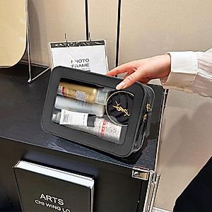 FFpaw Clear Makeup Bag Organizer, TSA Approved Portable Travel Toiletry Bag Clear Cosmetic Bag Case Small Make Up Bag Mini Makeup Pouch for Purse Car Essentials for Women Men (Black)