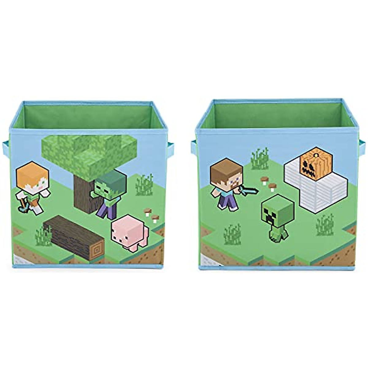 Jay Franco Minecraft Life 2 Pack Collapsible Cube Storage Bins – Kids Foldable Organizer with Handles (Official Minecraft Product)