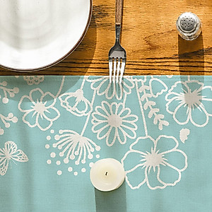 Artoid Mode Blue Bloom Flowers Butterfly Spring Table Runner, Seasonal Holiday Kitchen Dining Table Decoration for Home Party Indoor 13x48 Inch