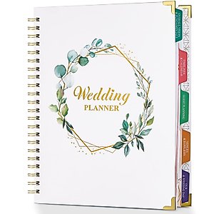 Wedding Planner - Wedding Planner Book and Organizer for the Bride with 5 Tabbed Sections, 12" x 9", Hardcover with Metal Corner + 5 Inner Pockets + Sticker + Elastic Closure Band