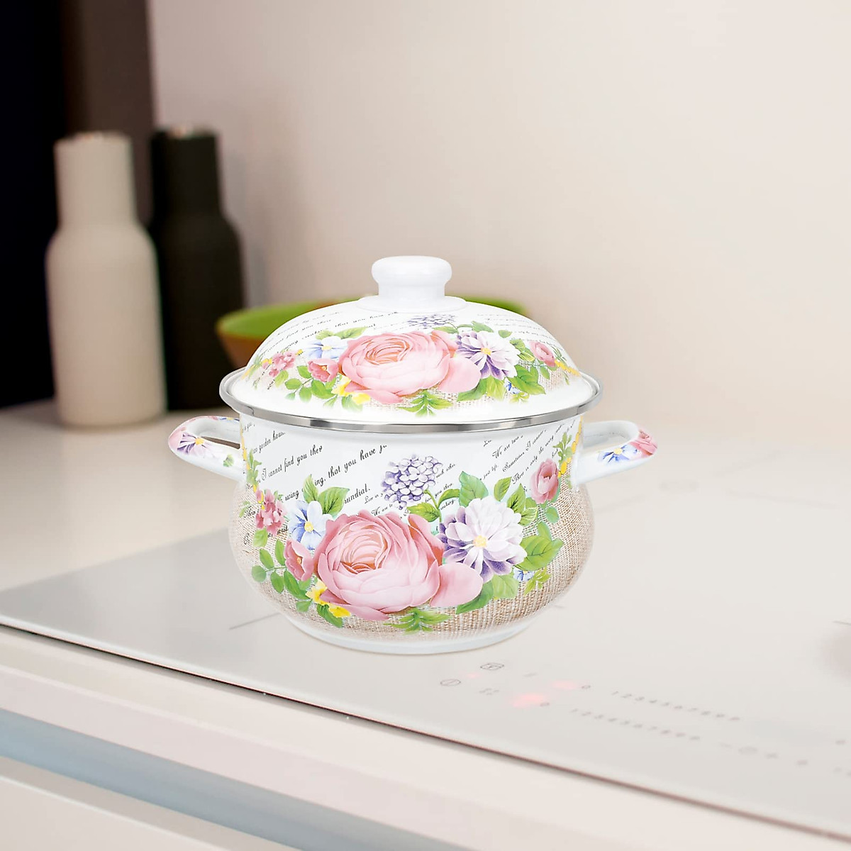 Yardwe Enamel on Steel Stock Pot with Lid Soup Pot Stew Pot Nonstick Pot Bread Pan Cooking Pot for Bread Baking 18cm Chamber Pot