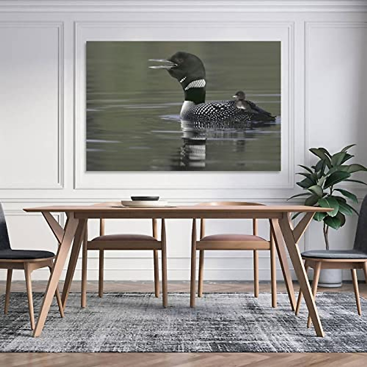 Common Loon with Chick on Water Back Call Picture Poster Wall Decoration Poster in Kamloops, British Canvas Painting Posters And Prints Wall Art Pictures for Living Room Bedroom Decor 24x36inch(60x90