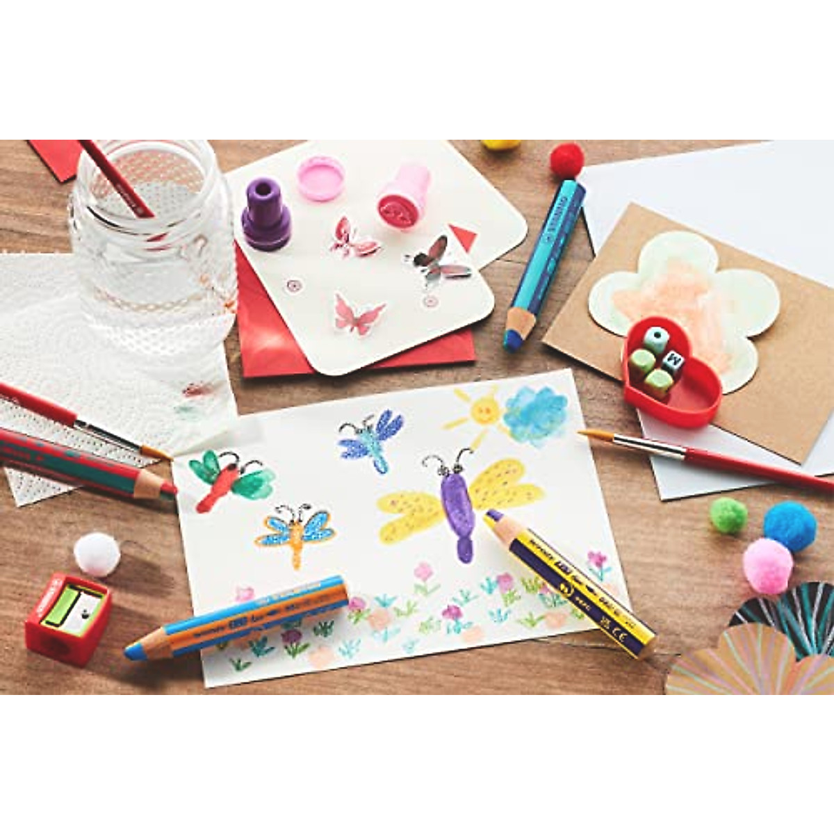 STABILO Multi-Talented Pencil Woody 3 in 1 Duo - Pack of 5 - Assorted Colours with Sharpener, Multicolor