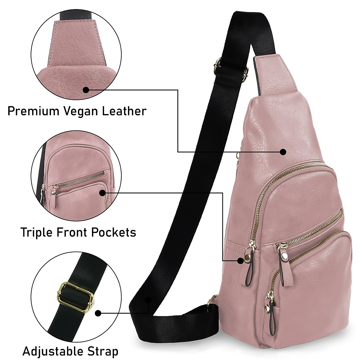 Emperia Small Sling Bag Fanny Packs Crossbody Bags Travel Backpack Chest Bag Gifts for Women Men Mauve