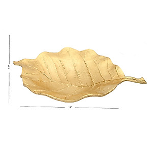 13" Gold Leaf Shaped Shallow Bowl/Platter with Vein Leaf Design