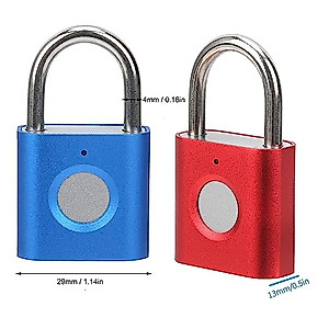 Smart Padlock Locker Lock: 2-Pack Blue & Red - Mini Fingerprint Padlock eLinkSmart Gym Lock with Colourful Metal 20 Fingerprints Keyless fits School Bag Luggage Toolbox Gym Locker