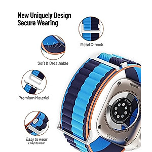 Nhoebwe Upgrade Alpine Loop Nylon Band Compatible with Apple Watch Band 49mm 45mm 44mm 42mm 41mm 40mm 38mm Men Women, Detachable Adjustable Metal C-Hook Strap for iWatch Series