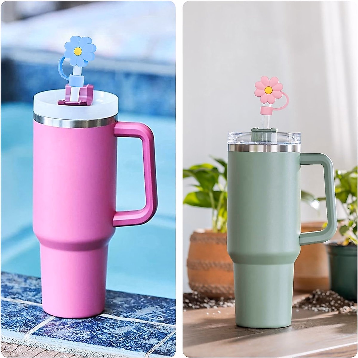 10PCS 3D Straw Cover Cap for Stanley Cup, Silicone Straw Topper Compatible with 30&40oz Tumbler with Handle,10mm 0.4in Dust-Proof Reusable Straw Tips Lids