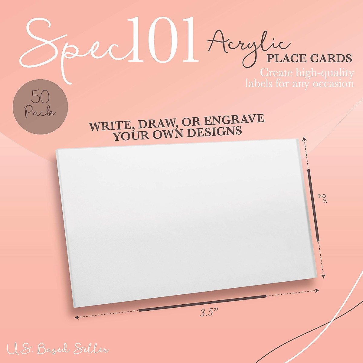 Spec101 Acrylic Place Cards - 2 x 3.5 Inch Rectangle Acrylic Blanks for Acrylic Signs and Table Place Cards, 50Pc